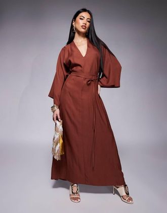 Asos Robe kimono mi-longue - Marron foncé-Multicolore