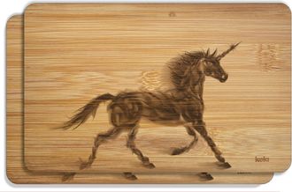 Wallario 2er Set Frühstücksbrettchen aus Holz, Holzunterlage, Holzbrettchen Design Einhorn - aus Flammen, Größe 22 x 14 cm