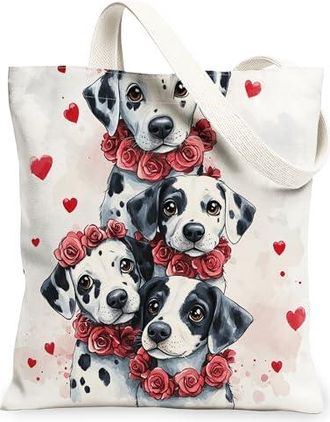 Generic Sac fourre-tout en toile motif chien dalmatien pour faire du shopping, 33 x 38,1 cm, sac &agrave; bandouli&egrave;re amusant et r&eacute;utilisable pour femme, peinture da