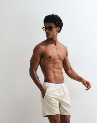HUGO BOSS Starfish - Badeshorts in Beige mit Logoprint-Neutral