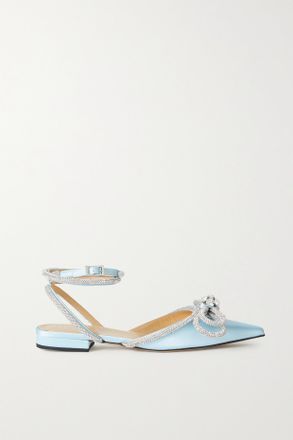 Mach & Mach Double Bow Flache Schuhe Mit Spitzer Kappe Aus Satin Mit Kristallen - Blau