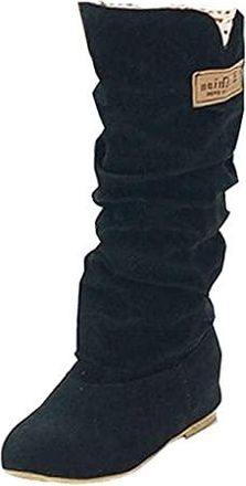 ORANDESIGNE Bottes Femme Élégant Décontracté Chaussures Plat Bottes au Genou Bottes de Neige Jolies Bottes Automne Hiver A Noir 42 EU