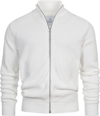 Kronstadt Herren KSErik Zip Strickjacke mit Stehkragen | Fein-Strick Cardigan mit Kragen und Reißverschluß Snow White, XXL
