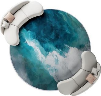 Generic Bleu-Vert Tapis Rond Lavable, Motif Vintage Antique Vagues pour Enfants Salon Chambre &agrave; Coucher Salle &agrave; Manger ou Salle de Jeux Tapis Doux et Moelleux