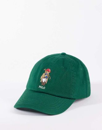 Polo Ralph Lauren Casquette de baseball &agrave; broderie Polo Bear - Vert for&ecirc;t nouveau-Bleu marine