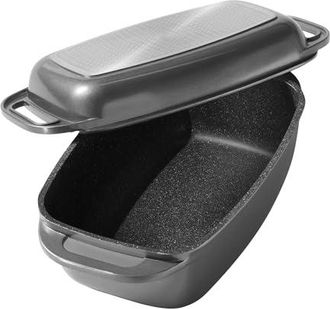STONELINE Cocotte Rectangulaire 40x22 cm, en Fonte dAluminium, avec Couvercle &agrave; Induction, Rev&ecirc;tement Antiadh&eacute;sif avec de vraies particules de pierre, Compatibl