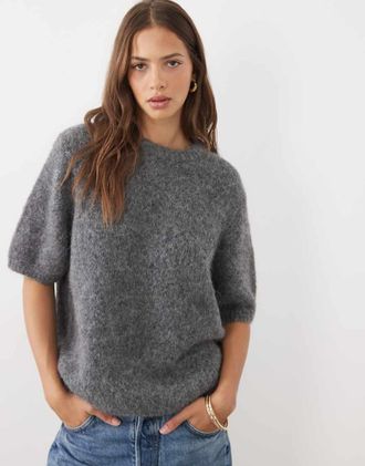 Asos t-shirt premium en m&eacute;lange dalpaga gris chin&eacute;