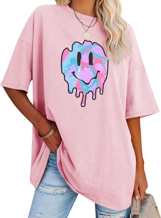 Dresswel Oversize Shirt Damen Lustige Emotionen Druck T-Shirt Kurzarm Rundhals Neuheit Tshirts Sommer Tops Lose Lang Oberteile Bluse f&uuml;r Teenager M&auml;dchen
