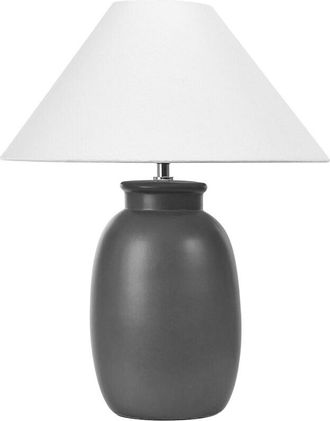 Beliani Beliani - Lampe de Table en Céramique Noire avec Abat-Jour en Lin et Coton Forme Cône Patillas
