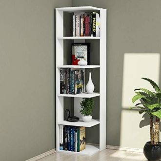 Homemania B&uuml;cherregal Corner Wandregal - mit Ablagen - Wohnzimmer B&uuml;ro - Wei&szlig; aus Holz, 41,8 x 41,8 x 160,8 cm