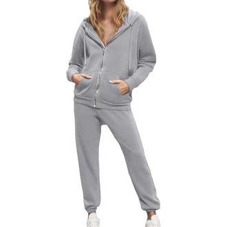 Generic Surv&ecirc;tement pour femme - Couleur unie - Manches longues - Sweat &agrave; capuche avec cordon de serrage - Sweat &agrave; capuche - Fermeture &eacute;clair - Surv&ecirc;tement de