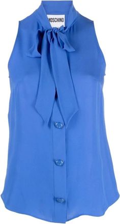 Moschino Femme, Blouses et Chemises, Bleu, Taille: 40 FR Chemisier &agrave; Col Lavalli&egrave;re Effet Satin&eacute;