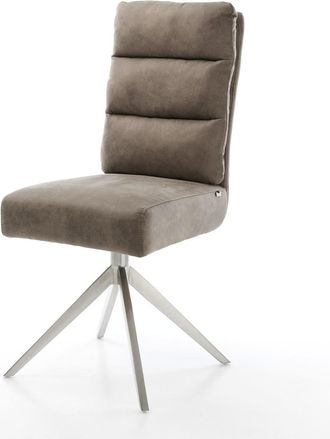 DELIFE Drehstuhl Pela-Flex Mikrofaser Taupe Vintage Kreuzgestell breit Edelstahl 360&deg; drehbar Wippfunktion Taschenfederkern, Esszimmerst&uuml;hle