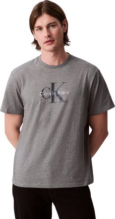 Calvin Klein Herren T-Shirt Kurzarm Monologo Tee aus Baumwolle, Grau (Med Grey Htr), L