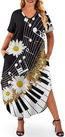 Coloranimal Robe longue grande taille pour femmes, robes décontractées pour femmes, robe midi confortable avec poches, robes longues, Note de musique pour piano D