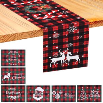 OSALADI 7 St&uuml;ck Weihnachtstisch aus Polyester mit Tischl&auml;ufer und Platzsets Festliche Tischdekoration f&uuml;r Weihnachten und Neujahr Dekoratives Platzset f&uuml;r Fam