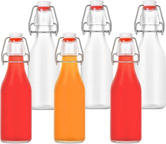 Relaxdays Flaschen zum Befüllen, 6er Set, 250 ml, Bügelverschluss, Glasflasche für Öl, Essig, Schnaps, Saft, transparent