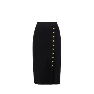 Elisabetta Franchi Femme, Jupes, Noir, Taille: 42 FR Jupe Midi Tricot&eacute;e avec Boutons Bijoux