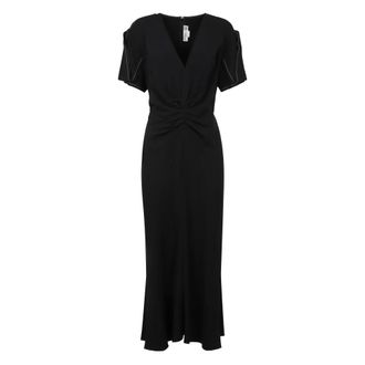 Victoria Beckham Femme, Robes, Noir, Taille: 34 FR Robe Midi Fronc&eacute;e &agrave; Col en V