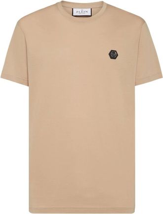 Philipp Plein Homme, Tops, Beige, Taille: 4XL T-shirt Col Rond Basique