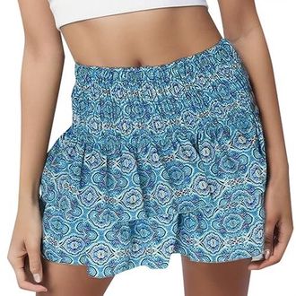 Generic Jupe Femme Courte Sexy - Jupe Pliss&eacute;E pour Femmes Jupe Sexy Jupe Imprim&eacute;E &agrave; Volants Jupe en Dentelle Pliss&eacute;E Imprim&eacute;E &agrave; La Mode Jupe Longue Orientale