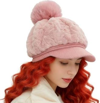 Generic Bonnet pour femme - Couvre-chef avec pompon, bonnet chaud avec bord, pour femmes et filles, pour la marche quotidienne, les trajets matinaux, les voya