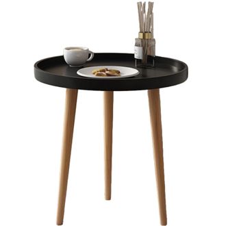 Generic Beistelltisch Rund, 44 * 40cm Kleiner Tisch, Holz for Nachttisch, Gold Klein, Pflanzen Hocker, Balkon, Beinen Aus Metall(Black)