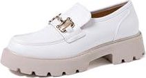 Queen Helena Mocassins avec Plateau Francesine Casual Élégant Femme X30-104, Blanc, 37 EU