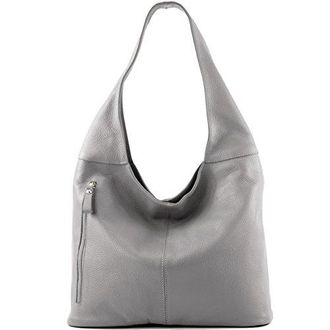 modamoda.de T155 Sac &agrave; main en cuir pour femme Shopper &agrave; bandouli&egrave;re Large fabriqu&eacute; &agrave; la main en Italie, Gris t&eacute;l&eacute;., L