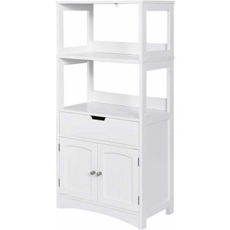 Costway Costway - Freistehender Badezimmerschrank, Hochschrank f&uuml;r Bad mit 2 T&uuml;ren & 3 offenen Regalen & 1 Schublade, moderner Mehrzweckschrank f&uuml;r Bad