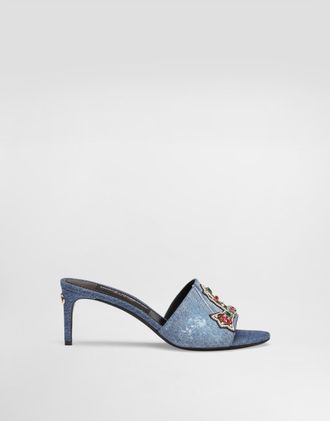 Dolce & Gabbana Sandalette Aus Denim Mit Patch Und Stickereien - Frau Pantoletten Und Mules Mehrfarbig 40.5
