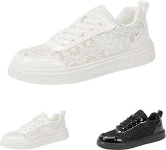 Generic Chaussures de course plates pour femme - Chaussures plates &agrave; lacets - Respirantes - Chaussures d&eacute;t&eacute; blanches - Chaussures de mariage - Chaussures en t