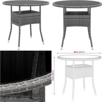 vidaXL Table de jardin &Oslash;80x75 cm Verre tremp&eacute;/r&eacute;sine tress&eacute;e Gris - Table De Jardin - Table Ext&eacute;rieure - Mobilier De Jardin - Table Ronde - Table En R&eacute;sine