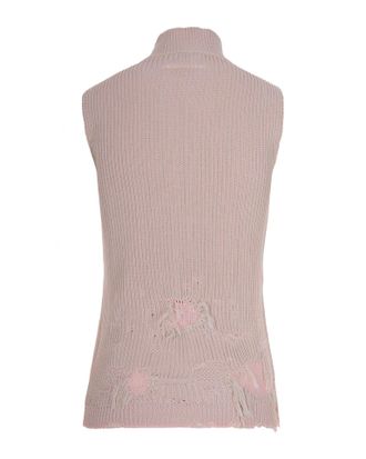Maison Margiela Womens Ribbed Knit Gilet Light Grey-Rose Cotton Jumpers Sweater