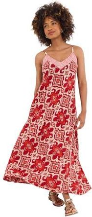 Joe Browns Robe Longue imprimée à Bretelles perlées pour Femme, Rouge, 44