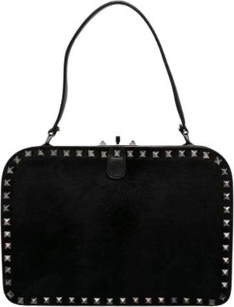 Valentino Sac &agrave; main pr&eacute;-aim&eacute; en poulain avec clous - Femme - Pre-owned - Noir - Taille: ONE Size