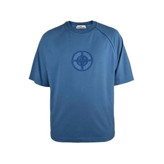 Stone Island Homme, Tops, Bleu, Taille: L T-Shirt en Jersey de Coton