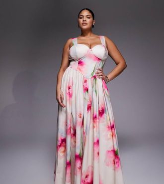 Asos Curve - Hochwertiges Maxikleid mit &uuml;berdimensionalem Blumenmuster-Bunt