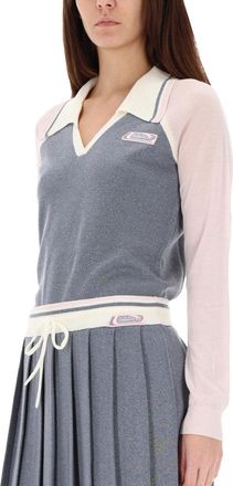Casablanca Merino Wool Long Sleeve Polo Shirt - Silver