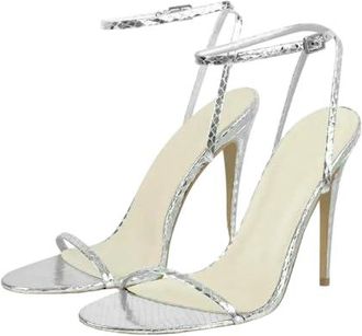 Generic YUJIEBB Sandales sexy &agrave; lacets en cuir verni pointu une ligne de pied nude pour femme, Argent&eacute;., 43.5 EU