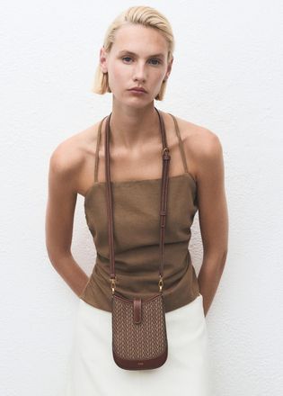 Mango Housse t&eacute;l&eacute;phone portable logo jacquard chocolat - Femme - Taille unique - MANGO