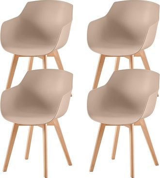 Eggree 4er-Set Esszimmerst&uuml;hle, skandinavische K&uuml;chensessel mit Beinen aus massivem Buchenholz, Khaki