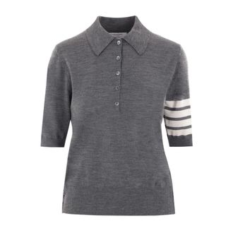Thom Browne Polohemd aus Schurwolle mit Dreiviertel&auml;rmeln - - Tops - Damen - Grau - XS
