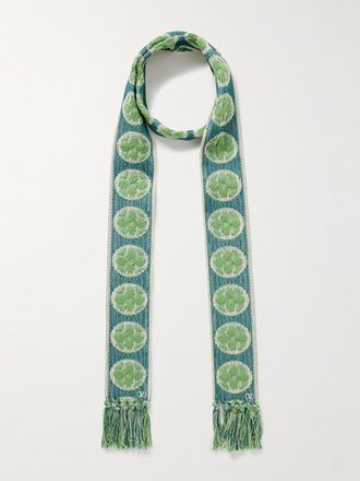 Valentino Garavani &Eacute;charpe En Coton M&eacute;lang&eacute; Jacquard &Agrave; Franges Antibes - Bleu