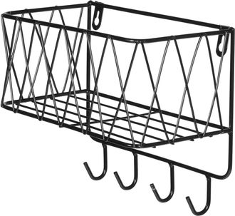 Angoily Schwarzes Wandregal aus Eisen mit Haken zur Aufbewahrung von Schlüsseln und Kleinteilen Wandmontiertes Aufbewahrungs Dekorationsregal für Flur Küche u