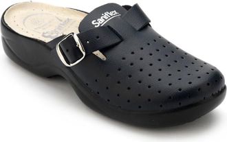 Saniflex 631-10 Zertifizierte Medizinische Lederschuhe Clog Pantolette Komfortschuhe Hausschuhe, Damen, Blau, EU 38