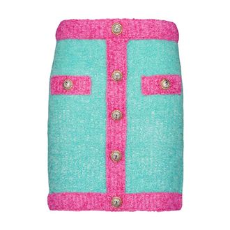 Balmain Femme, Jupes, Bleu, Taille: 40 FR Jupe Tricot&eacute;e Bicolore Boutonn&eacute;e