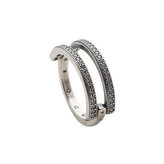 Pandora Signature Logo & Pav&eacute; Doppelband-Ring - - Accessories - Damen - Grau - 52 MM