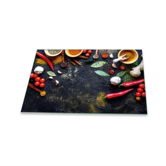 Decorwelt | Herdabdeckplatte 80x52 cm 1-Teilig Gem&uuml;se Bunt Ceranfeldabdeckung Universal Spritzschutz Glas Deko Elektroherd Induktion f&uuml;r Kochplatten Herdschutz 