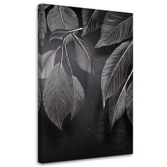 Feeby Wandbild - Wohnzimmer Modern Deko - Minimalismus Bl&auml;tter Pflanzen Schwarz Wei&szlig; - 60x90 1tlg - Bilder Leinwand - Bild auf Leinwand Schlafzimmer - Leinw